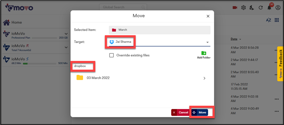 How to move file/folder to Dropbox? How to move file/folder to Dropbox?